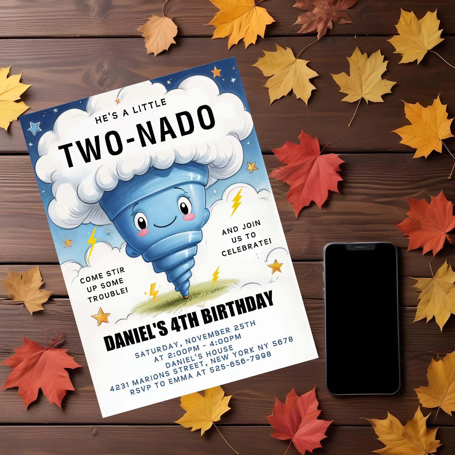 Two Nado Birthday Invitation,tornado Birthday,tornado Invitation ...