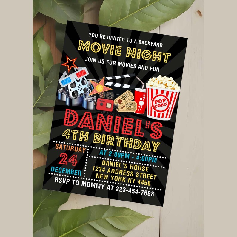 Backyard Movie Night Birthday Invitation,movie Night Invitation,movie ...
