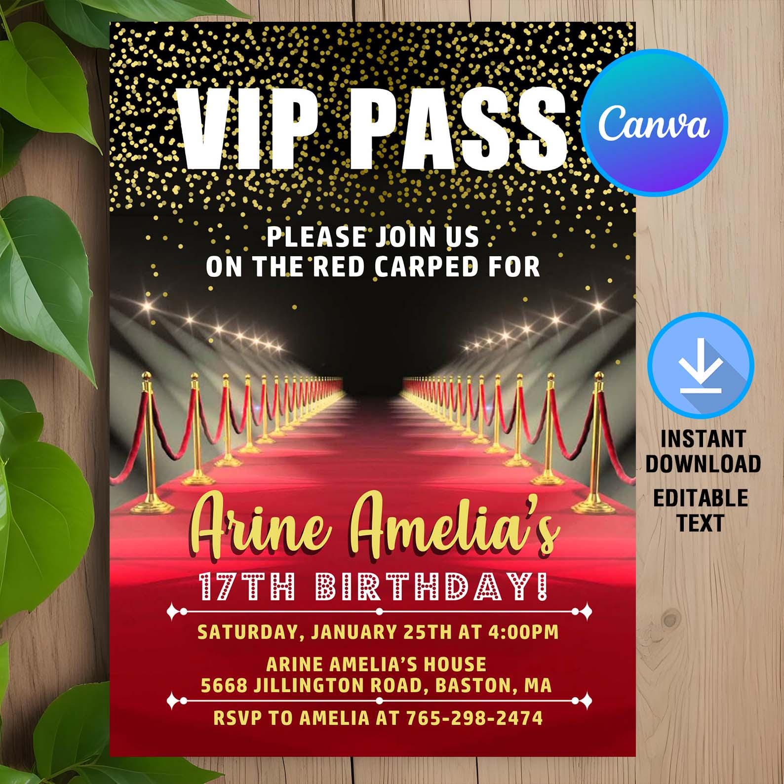 Red Carpet Birthday Invitation,red Carpet Event Hollywood Invite,red ...