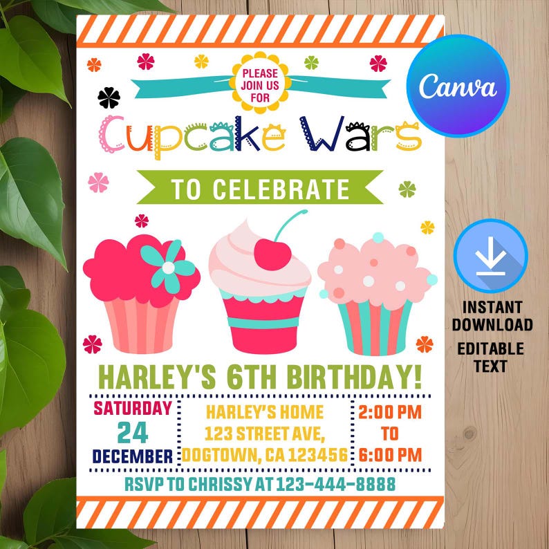 Cupcake Wars Birthday Invitation,cupcake Invitation,cupcake Birthday ...