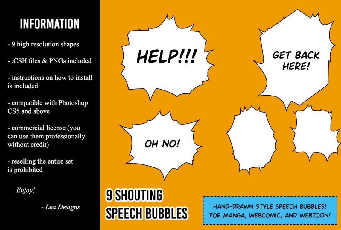 61 Comic Speech Bubbles for Manga, Webtoon, and Comics! .CSH File for ...