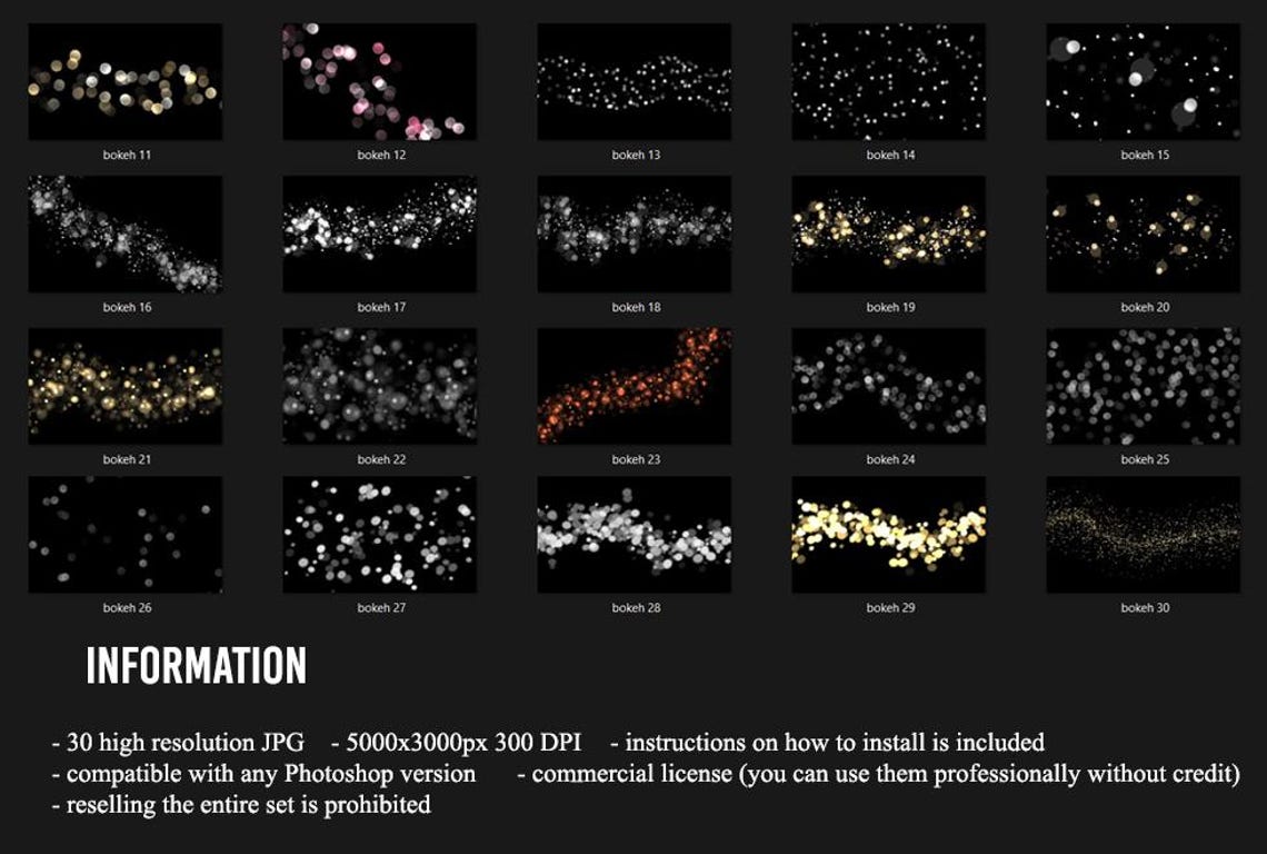 30 High-res Bokeh and Particle Overlays for Photoshop. JPG Downloadable ...