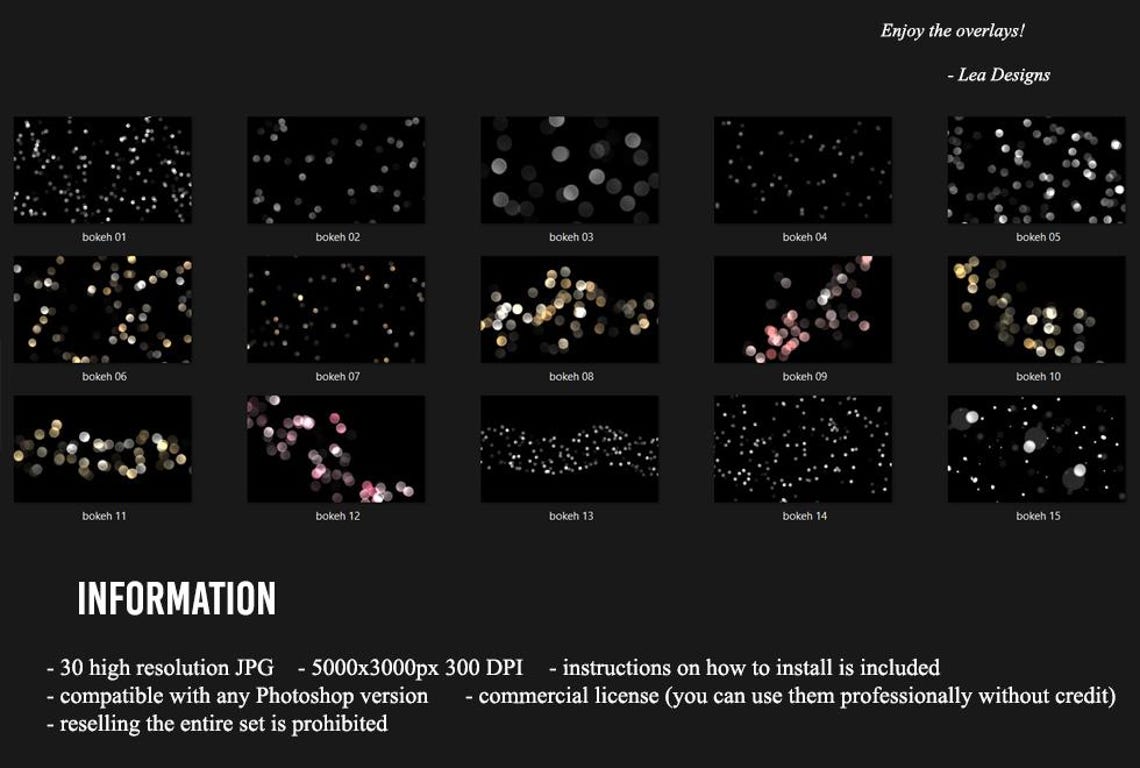 30 High-res Bokeh and Particle Overlays for Photoshop. JPG Downloadable ...