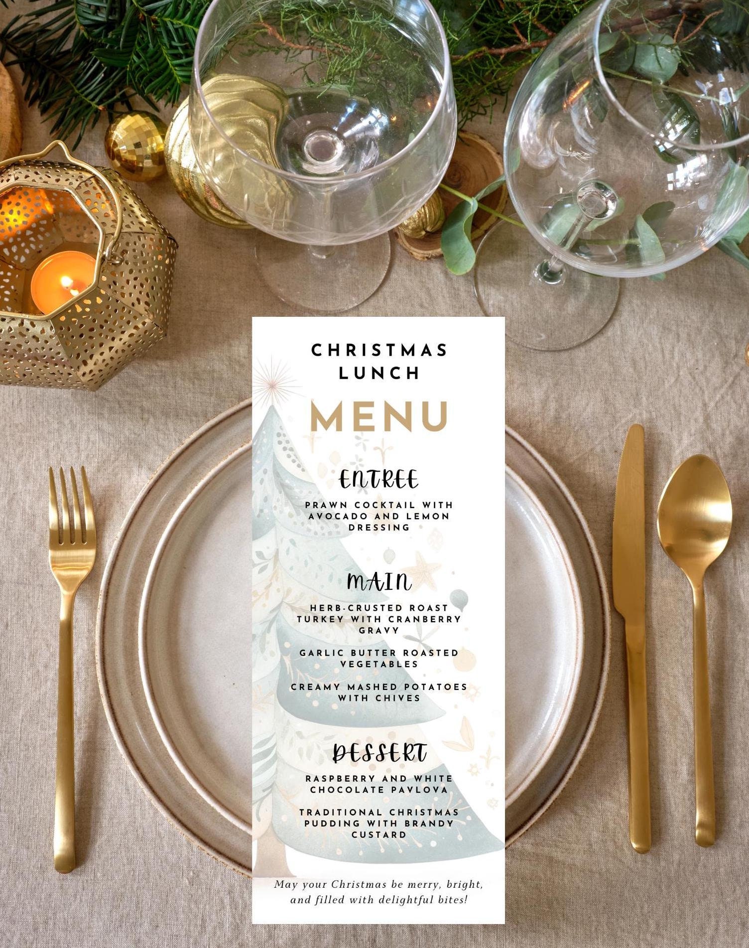 Christmas Tree Themed Menu, Lunch Afternoon Tea Party, Editable Holiday ...