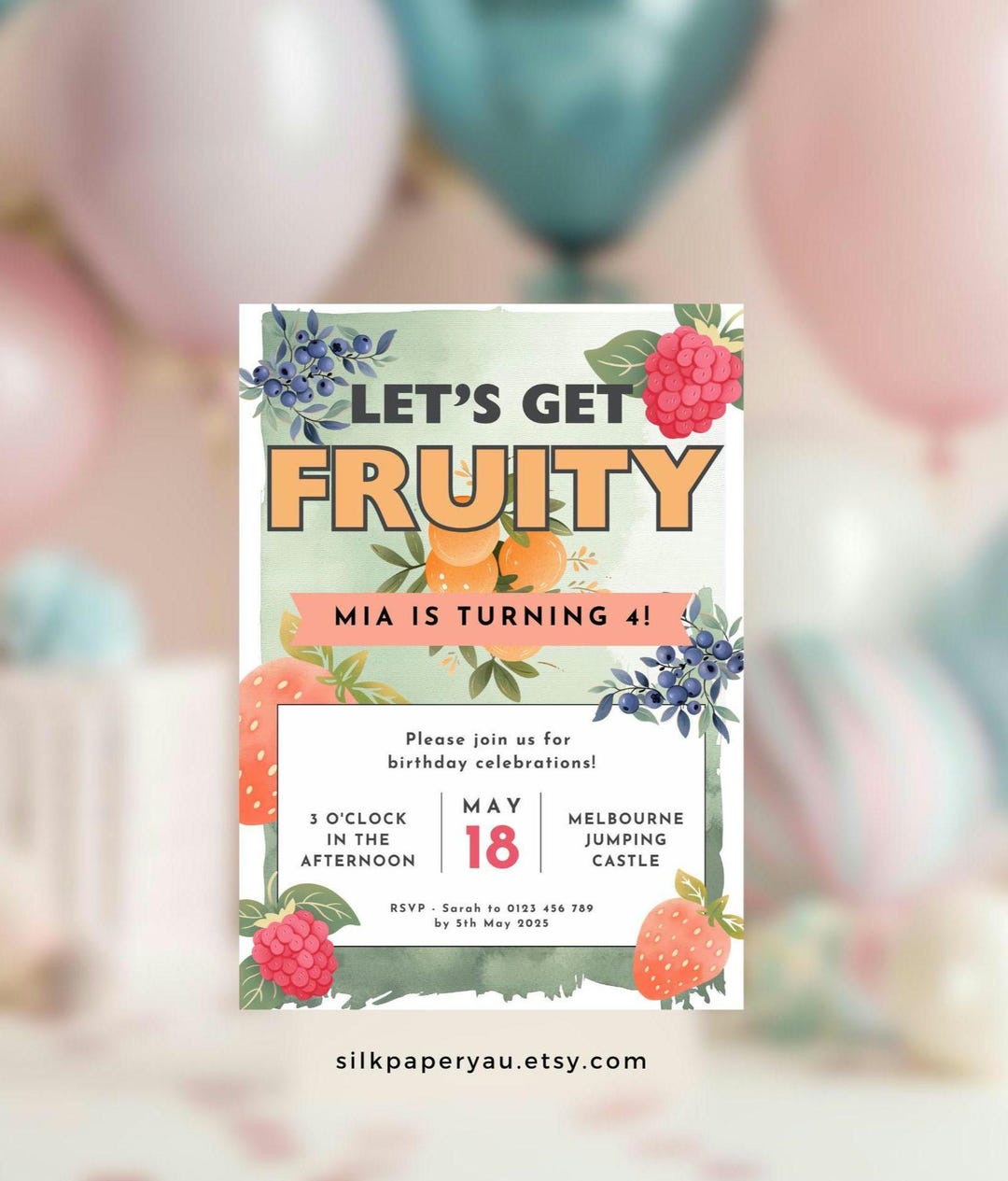 Let's Get Fruity Birthday Invitation, Vibrant Fruit Party Invite ...