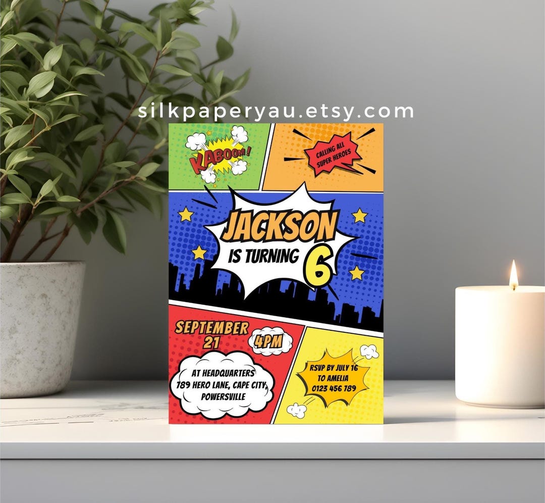 Superhero Birthday Invitation Template, Editable Comic Book Strip Theme ...