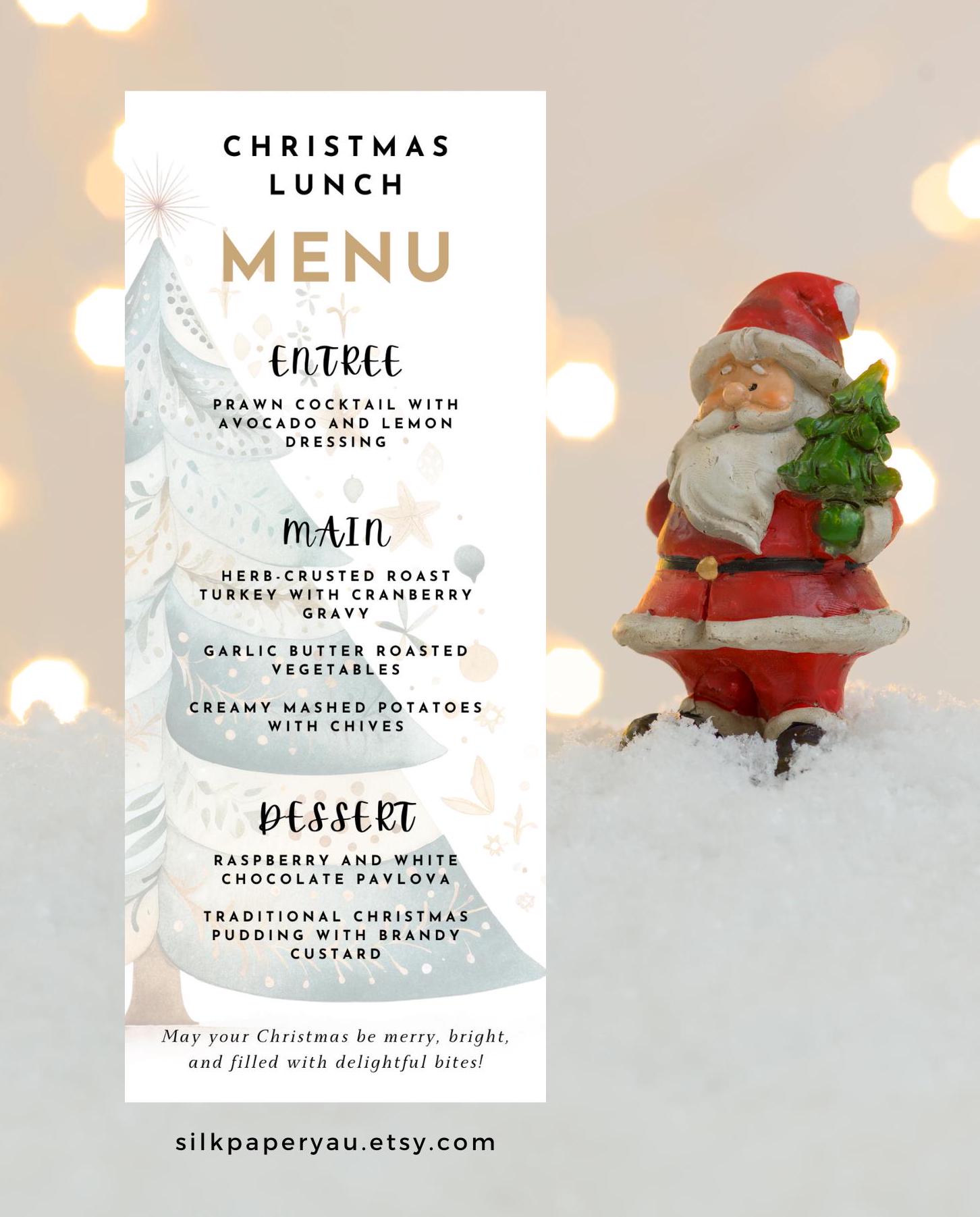 Christmas Tree Themed Menu, Lunch Afternoon Tea Party, Editable Holiday ...