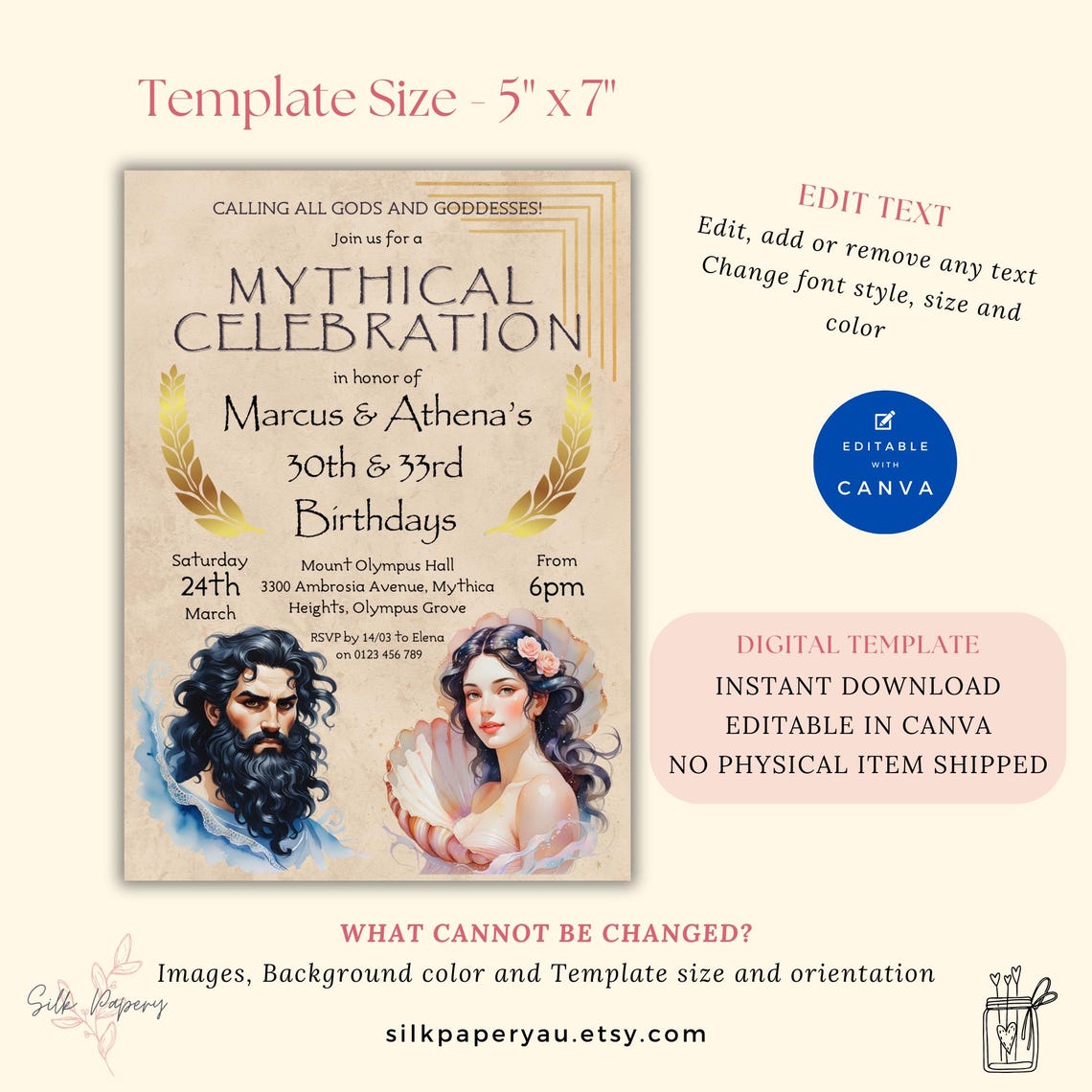 Greek Mythology Birthday Invitation, Ancient Greece Joint Party Invite ...