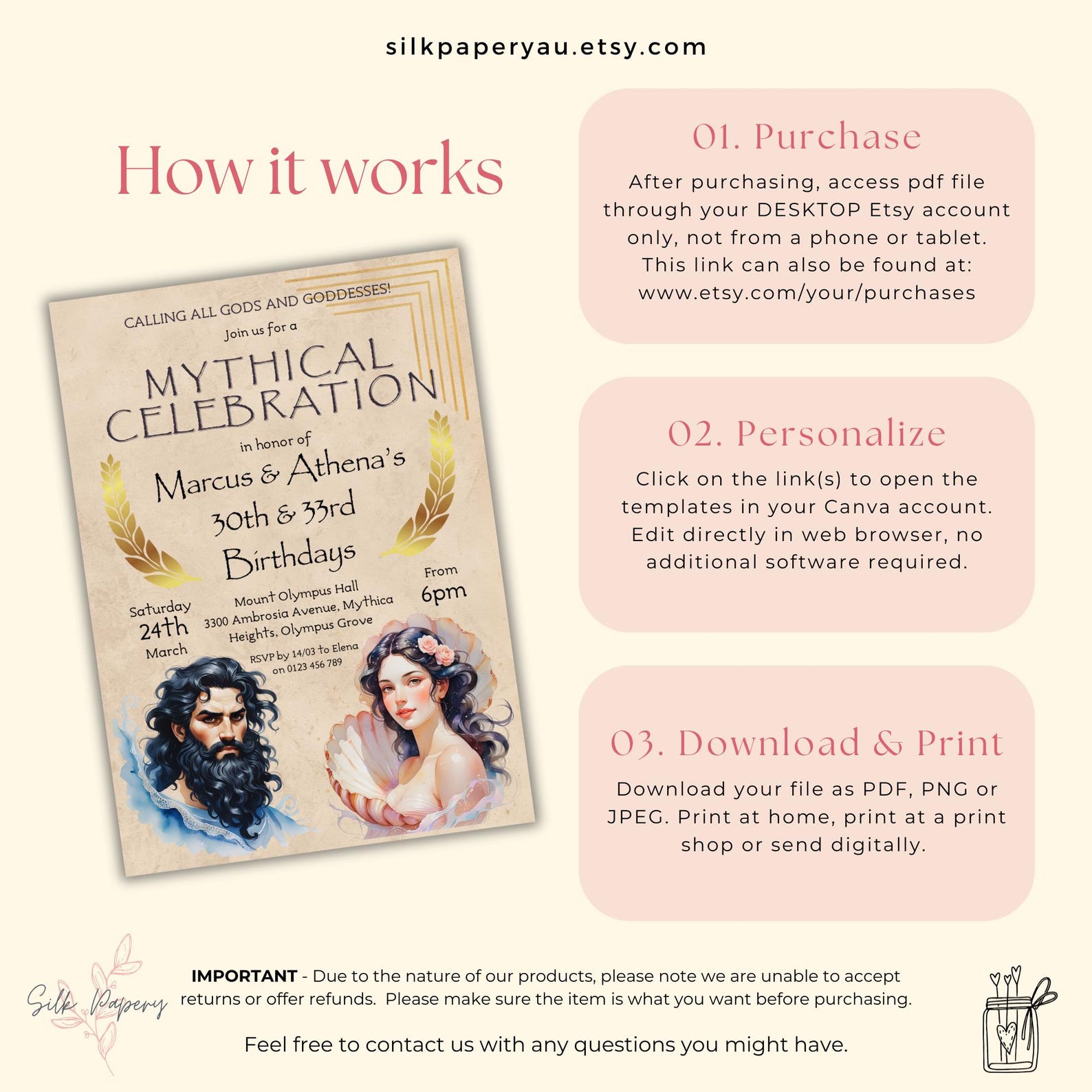 Greek Mythology Birthday Invitation, Ancient Greece Joint Party Invite ...