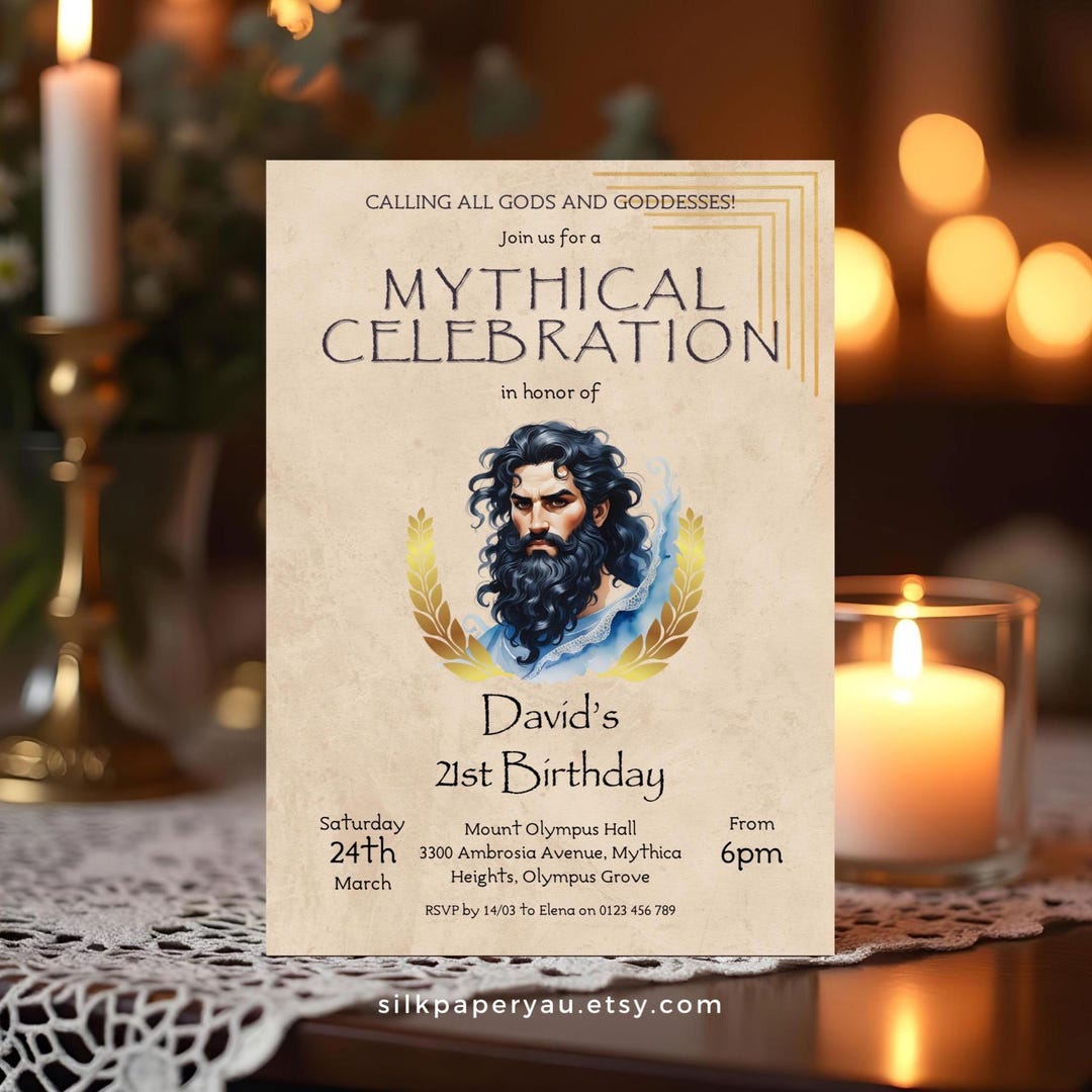 Greek Mythology Birthday Invitation, Ancient Greece Toga Party Invite ...