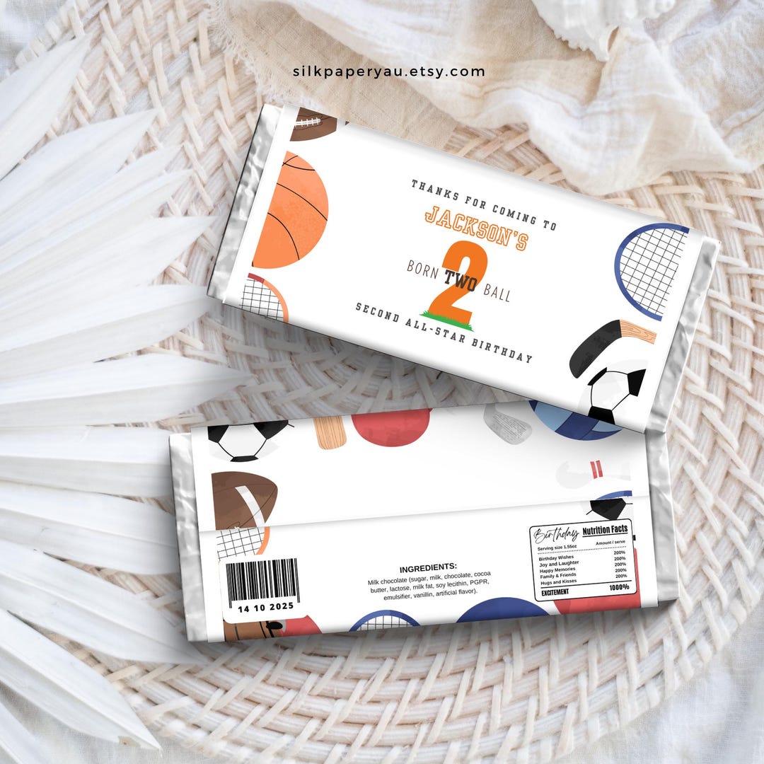 Born Two 2 Ball Chocolate Bar Cover, Sports Themed Birthday Party ...