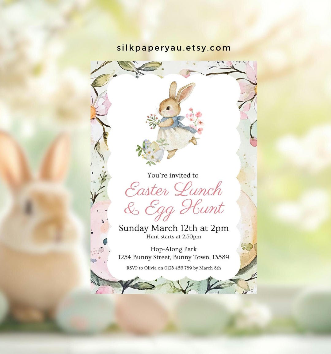 Sweet Bunny Easter Lunch Invitation, Spring Autumn Holiday Celebration ...