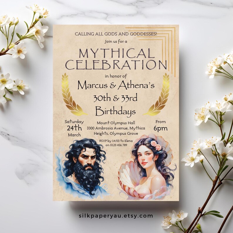 Greek Mythology Birthday Invitation, Ancient Greece Joint Party Invite ...