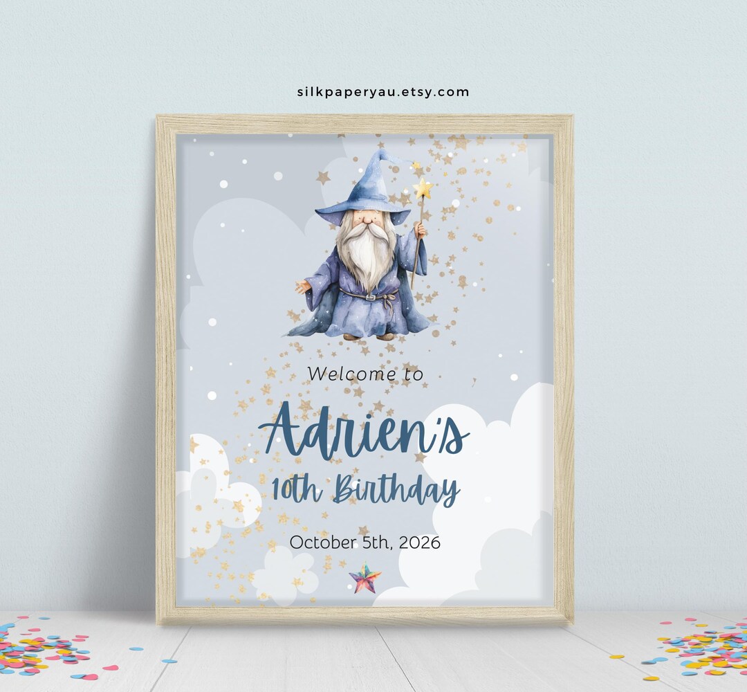 Mystical Wizard Welcome Sign, Blue Themed Party Decoration, Enchanting ...