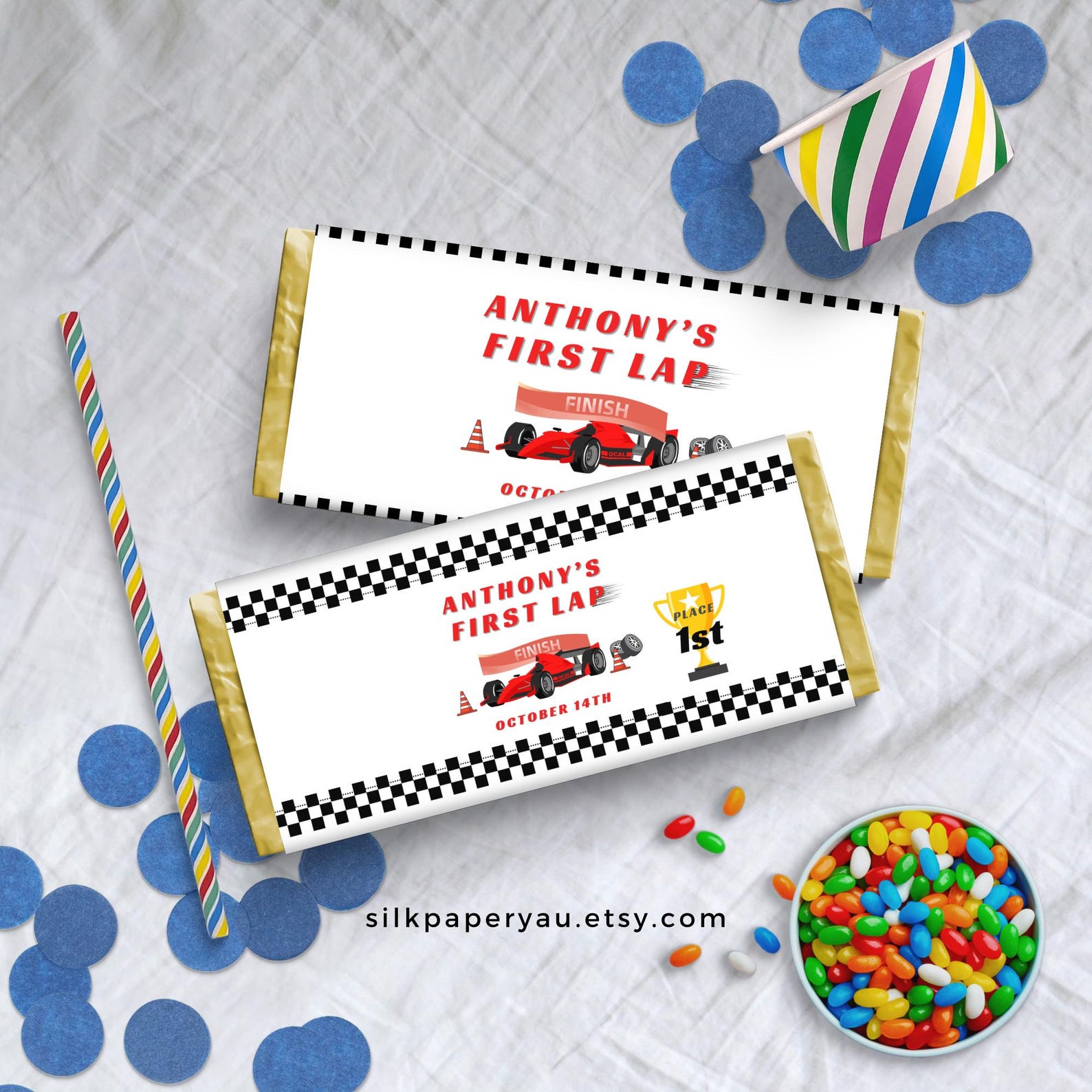 First 1st Lap Around the Track Chocolate Wrapper, Race Car Themed Candy ...