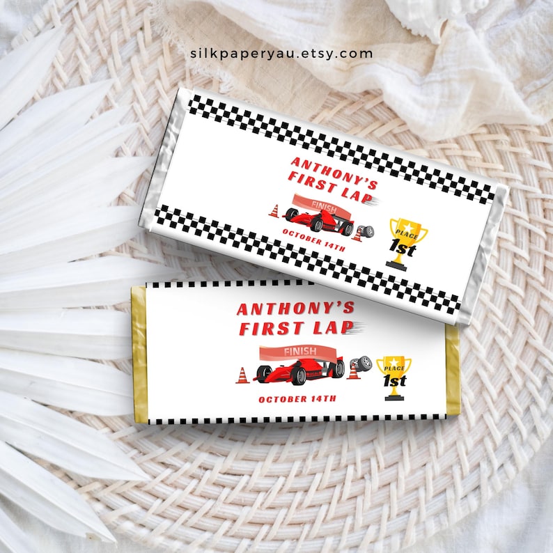 First 1st Lap Around the Track Chocolate Wrapper, Race Car Themed Candy ...