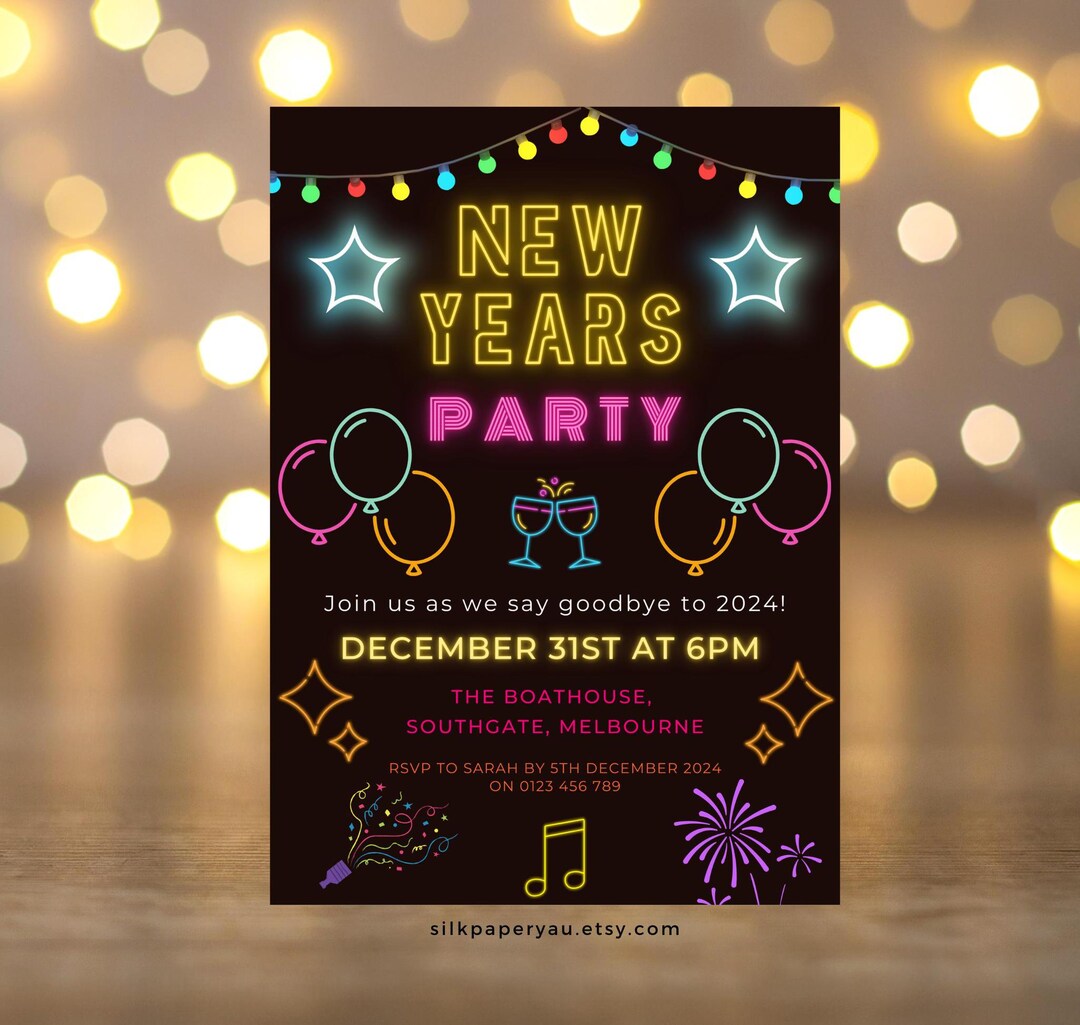 Neon New Years Eve Invitation, Fun and Festive NYE Invite, NYE Party ...
