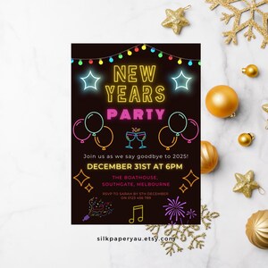 Neon New Years Eve Invitation, Fun and Festive Invite, Editable NYE ...