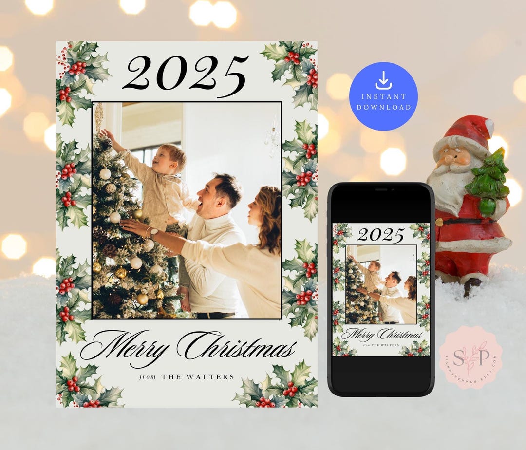 Christmas Family Photo Printable Card, Xmas Editable Card With Kids ...