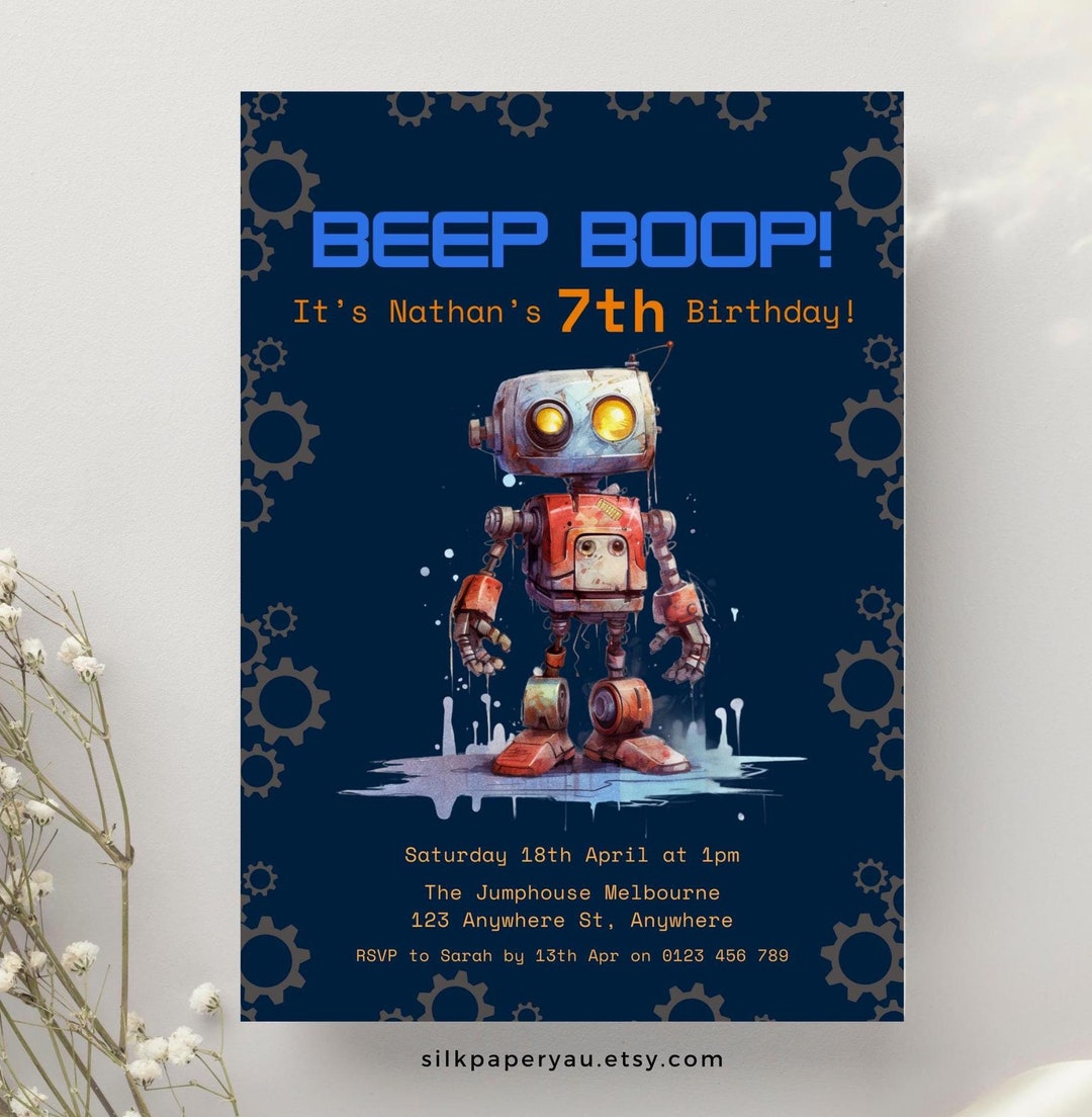 Robot Birthday Invitation for Kids, Modern Robot Party, Boy Birthday ...