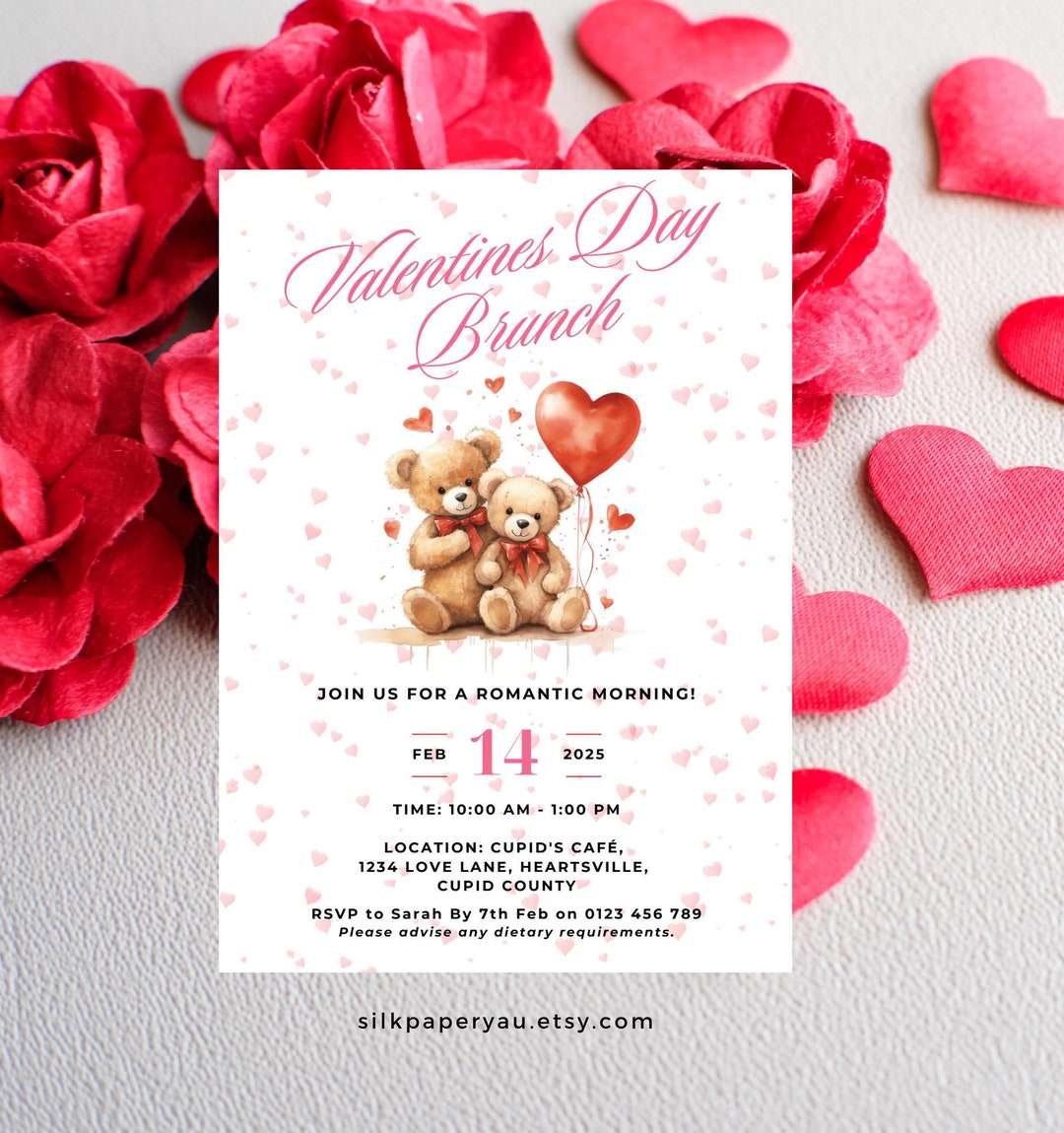 Valentines Day Brunch Party Invitation, Romantic Elegant Invite for ...