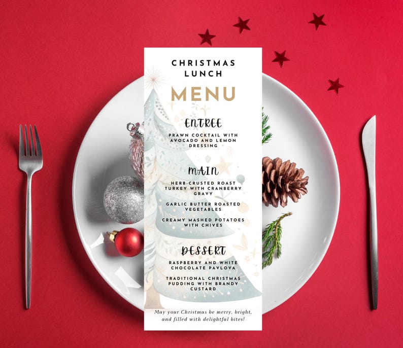 Christmas Tree Themed Menu, Lunch Afternoon Tea Party, Editable Holiday ...