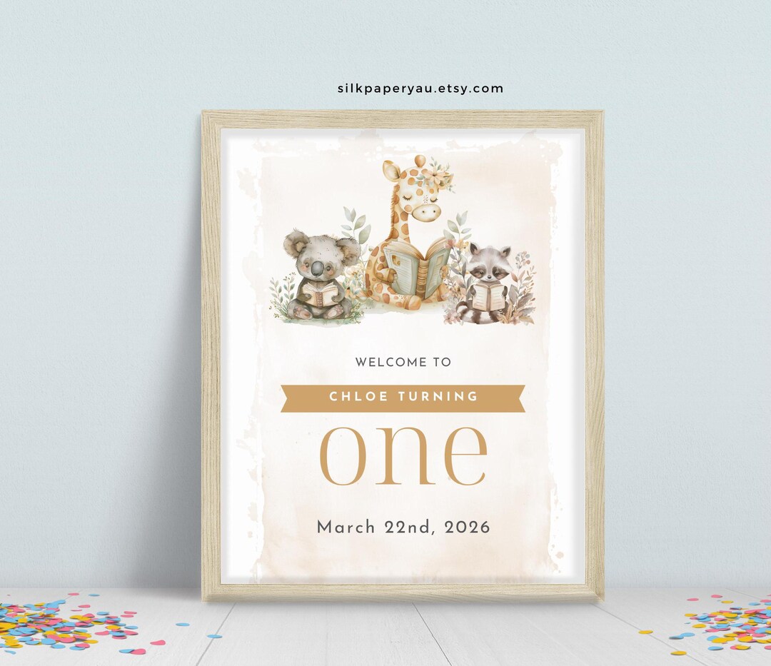 Cottagecore Animals Reading Birthday Welcome Sign, Storybook Themed ...