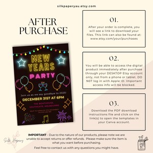 Neon New Years Eve Invitation, Fun and Festive Invite, Editable NYE ...