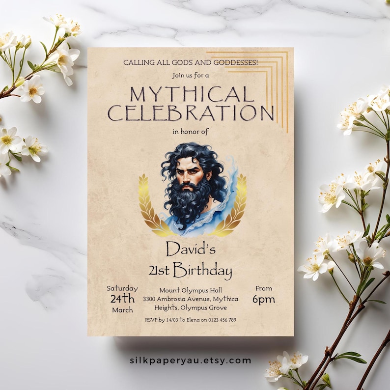 Greek Mythology Birthday Invitation, Ancient Greece Toga Party Invite ...