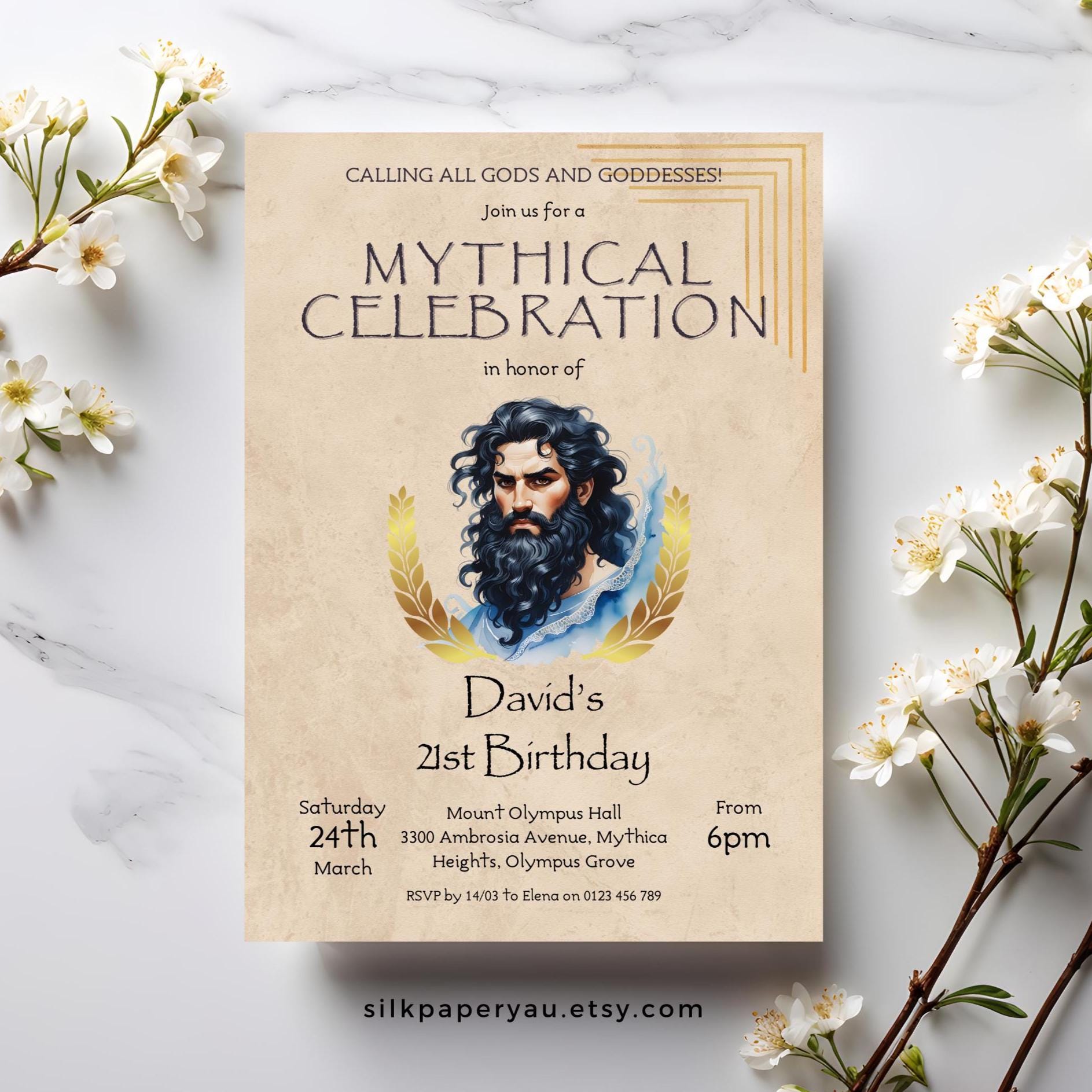 Greek Mythology Birthday Invitation, Ancient Greece Toga Party Invite ...