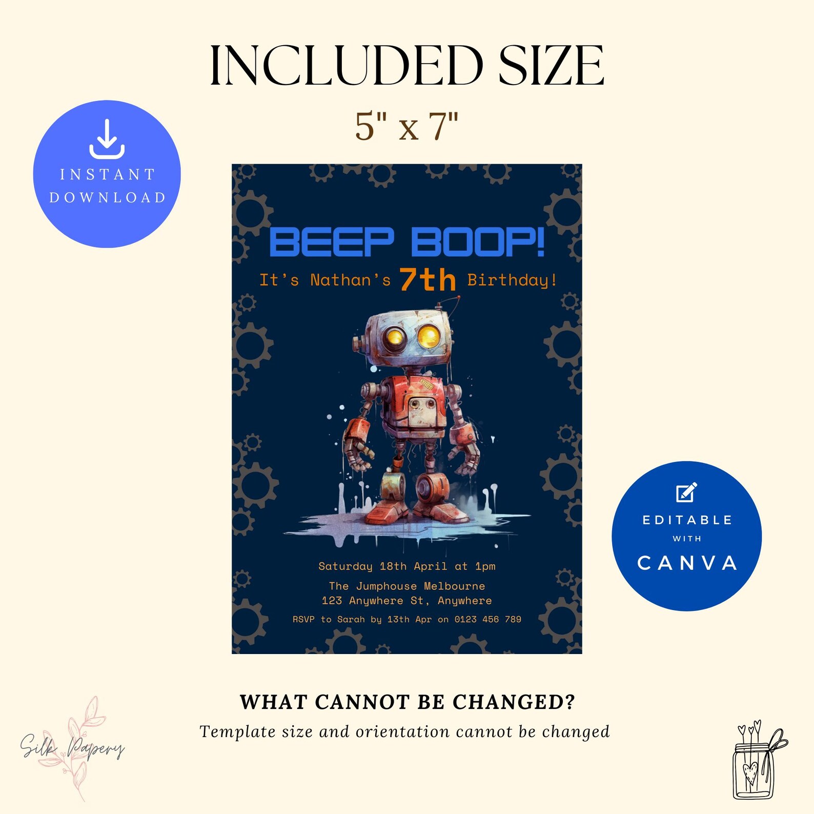 Robot Birthday Invitation for Kids, Modern Robot Party, Boy Birthday ...