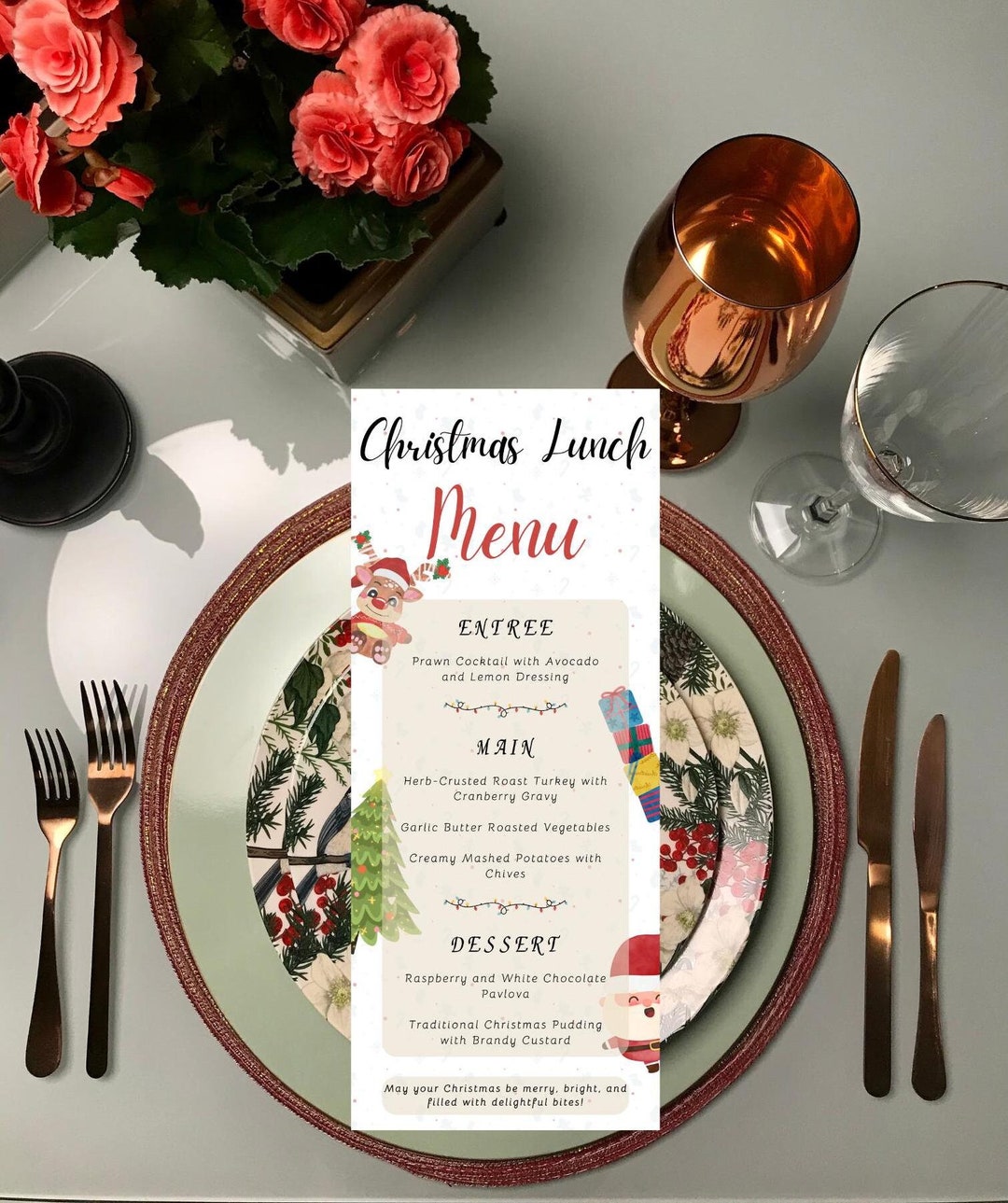 Christmas Lunch Menu, Festive Menu Design, Santa Holiday Celebration ...