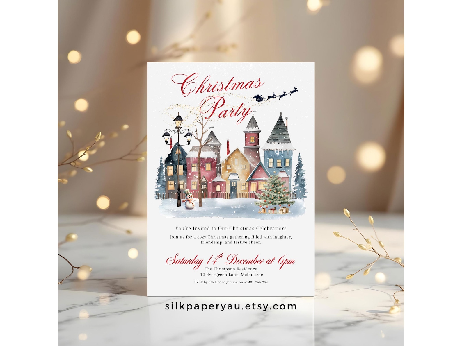 Christmas Party Invitation, Cozy Winter Village Holiday Invite ...