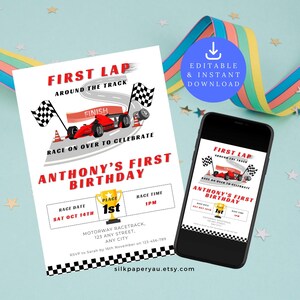 First Lap Around the Track Birthday Invitation, Racing Theme Party ...