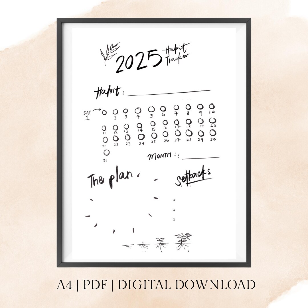 2025 Monthly Habit Tracker Minimalist Simple Calligraphy A4 PDF ...