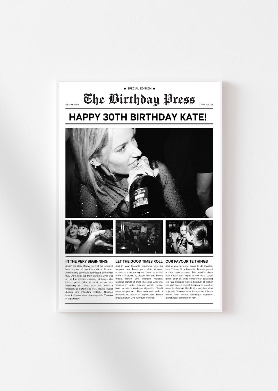 Birthday Newspaper Poster Canva Template | A3 & A4 - Etsy
