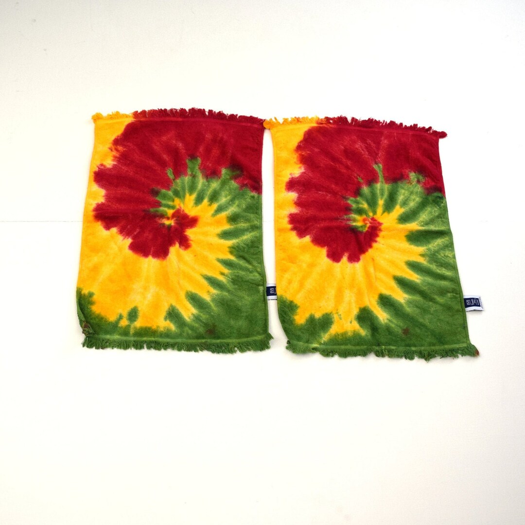 Set of 2 Red Yellow Green Hand Towels (100% Cotton Terry Towel (16x22 ...