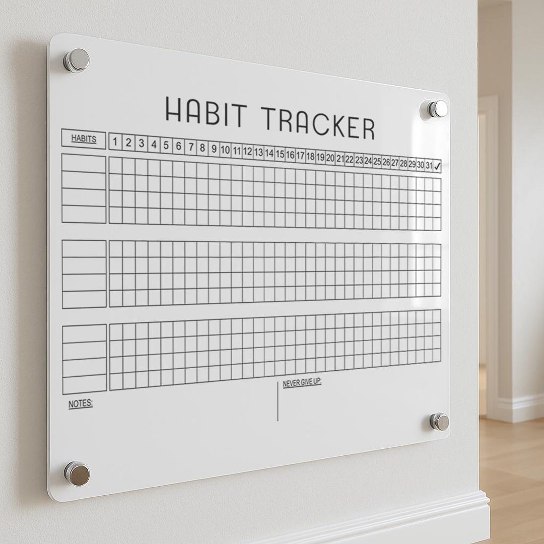 Acrylic Daily Habit Tracker Board, Dry Erase Calendar, Command Center ...
