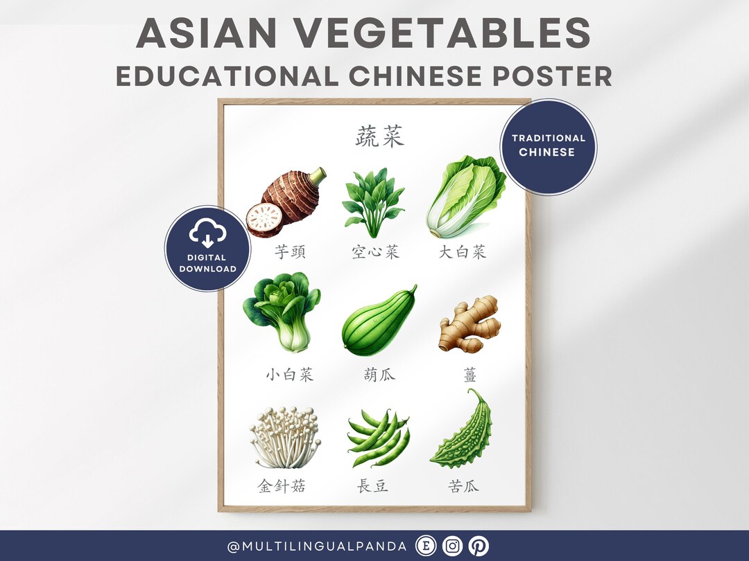 Asian Vegetables Chinese Learning Poster Printable, Bilingual Toddler ...
