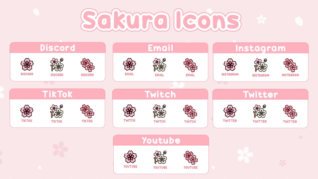 Pink Sakura Cherry Blossom Social Media Icon Pack - Etsy