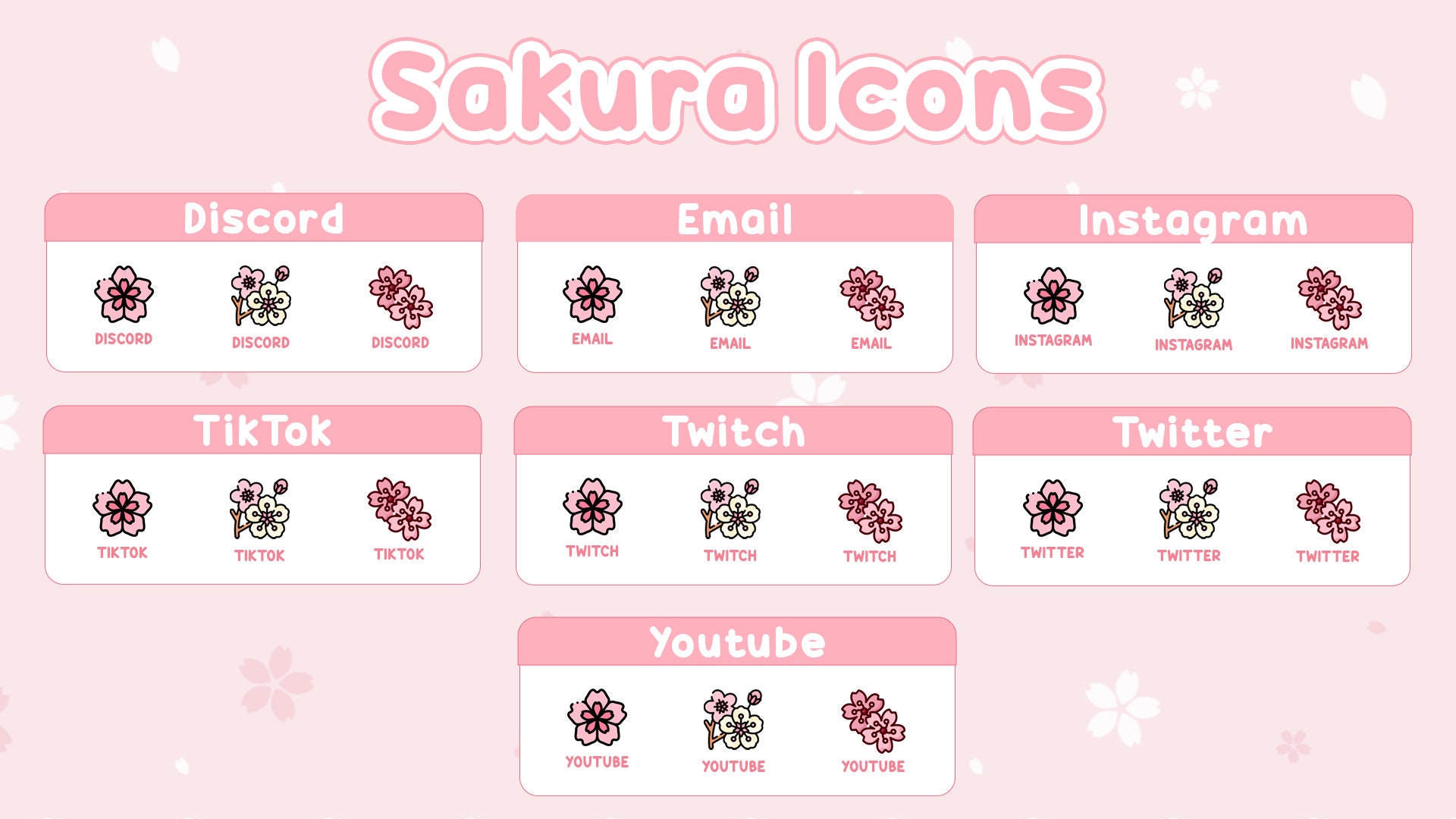 Pink Sakura Cherry Blossom Social Media Icon Pack - Etsy