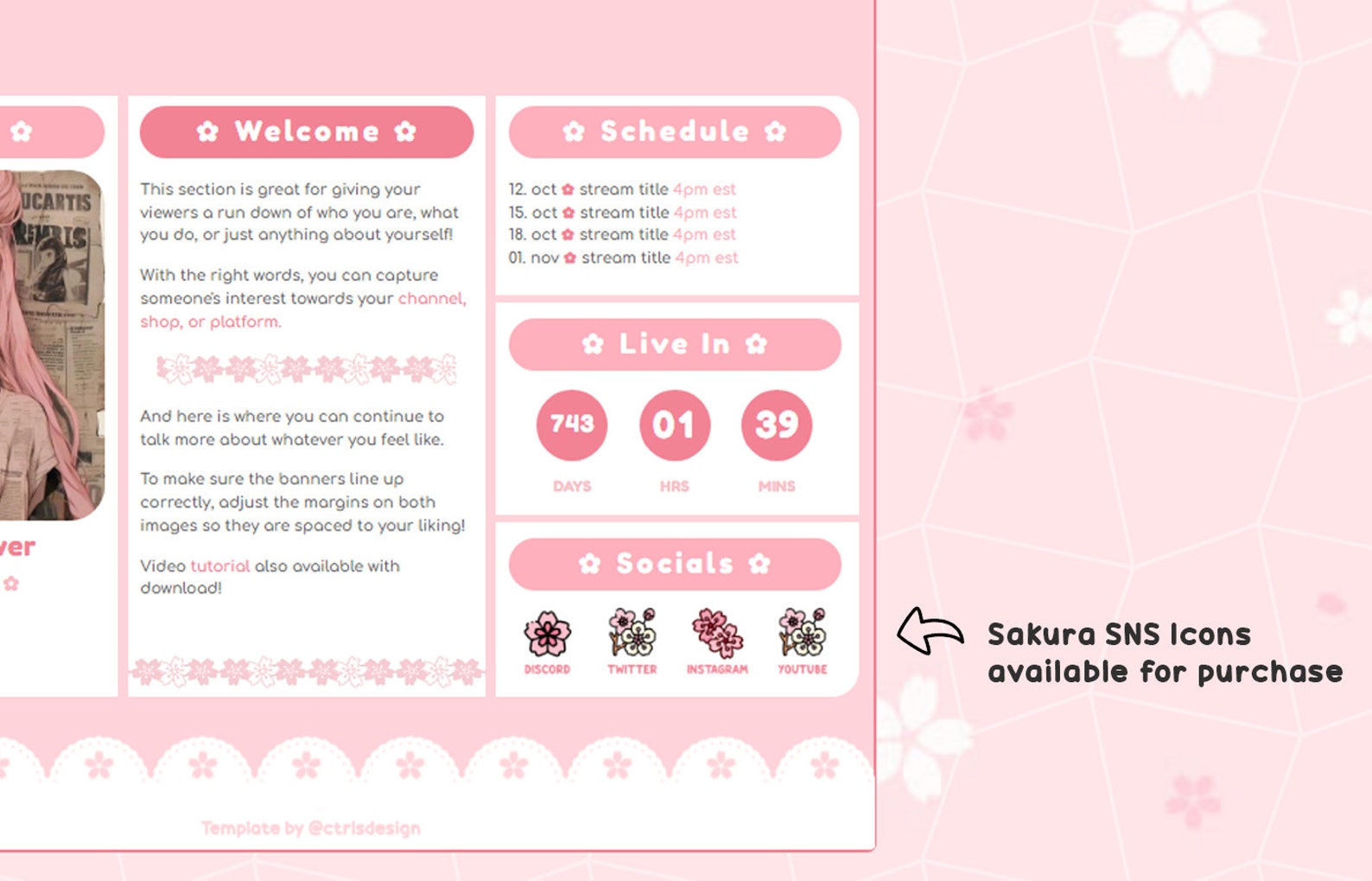 Pink Sakura Cherry Blossom Carrd Website Template | for Streamers and Content Creators | Easy to ...