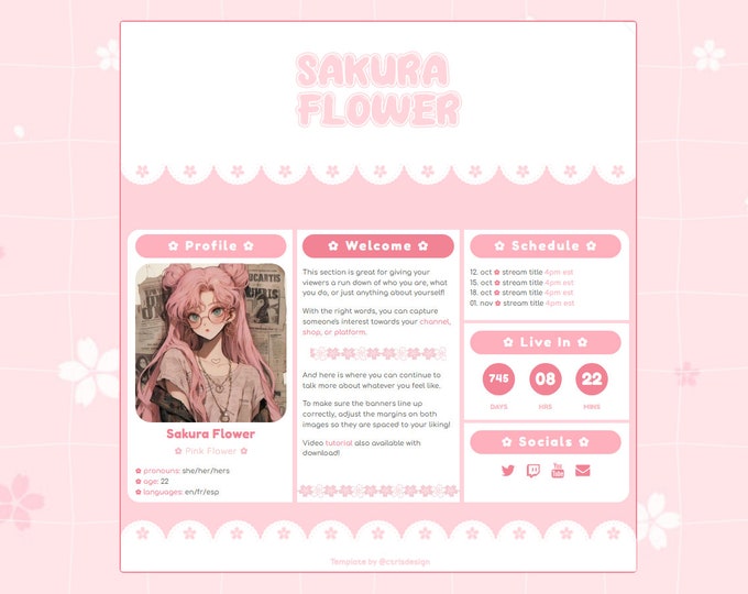 Pink Sakura Cherry Blossom Carrd Website Template | for Streamers and Content Creators | Easy to ...