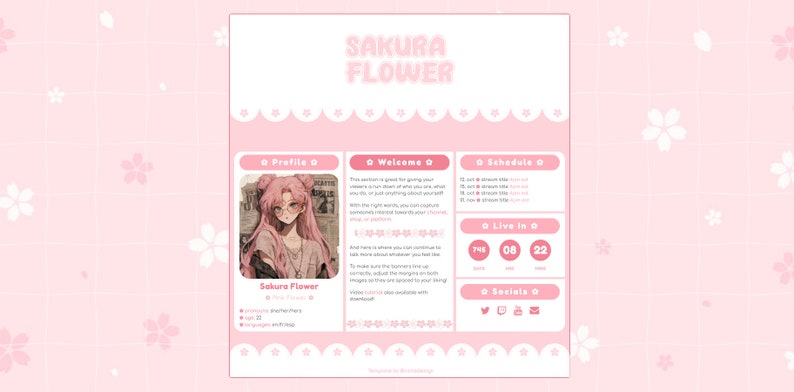 Pink Sakura Cherry Blossom Carrd Website Template | for Streamers and Content Creators | Easy to ...