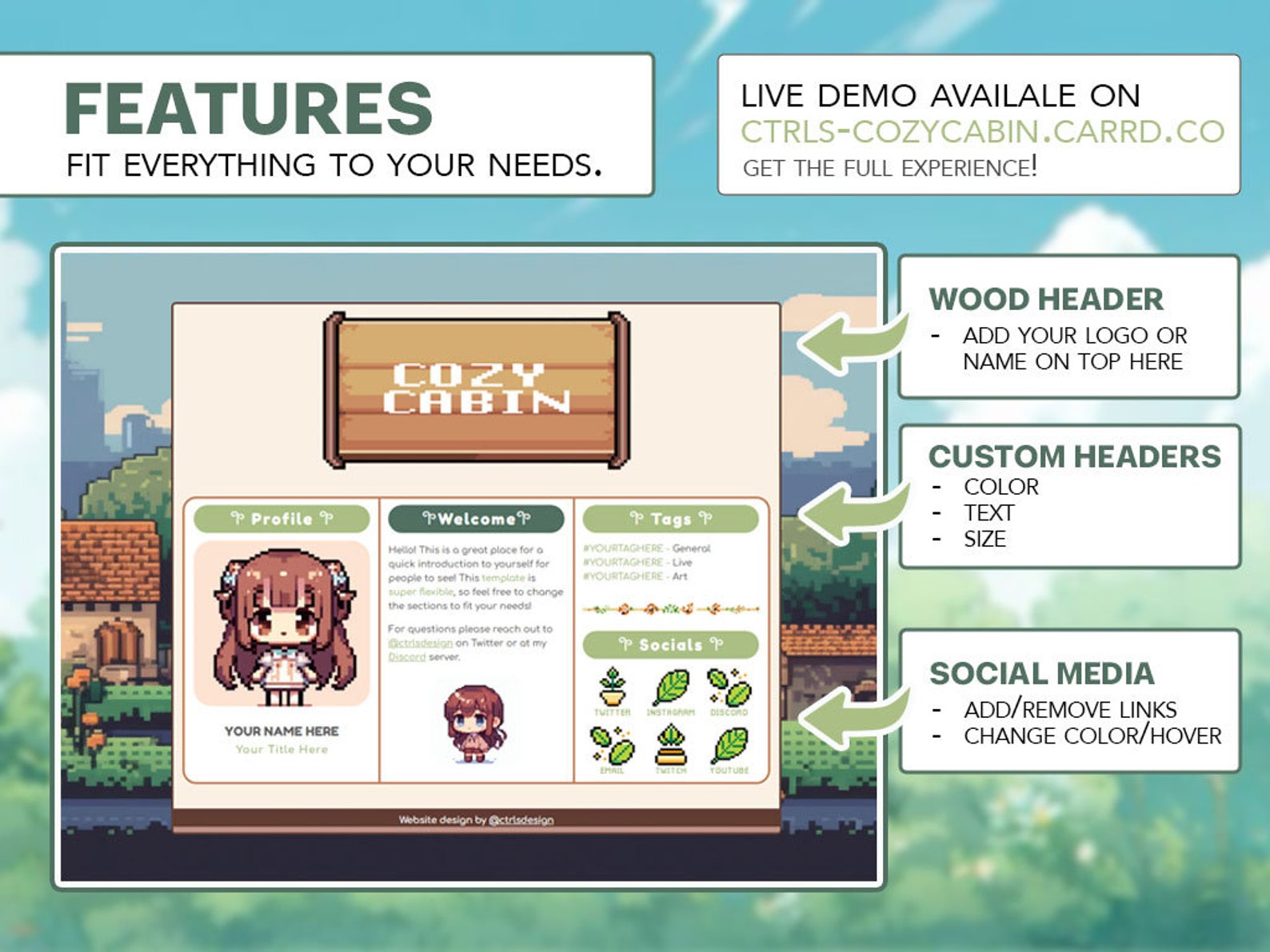 Cozy Cabin Pixel Carrd Website Template | for Streamers and Content Creators | Easy to Edit - Etsy