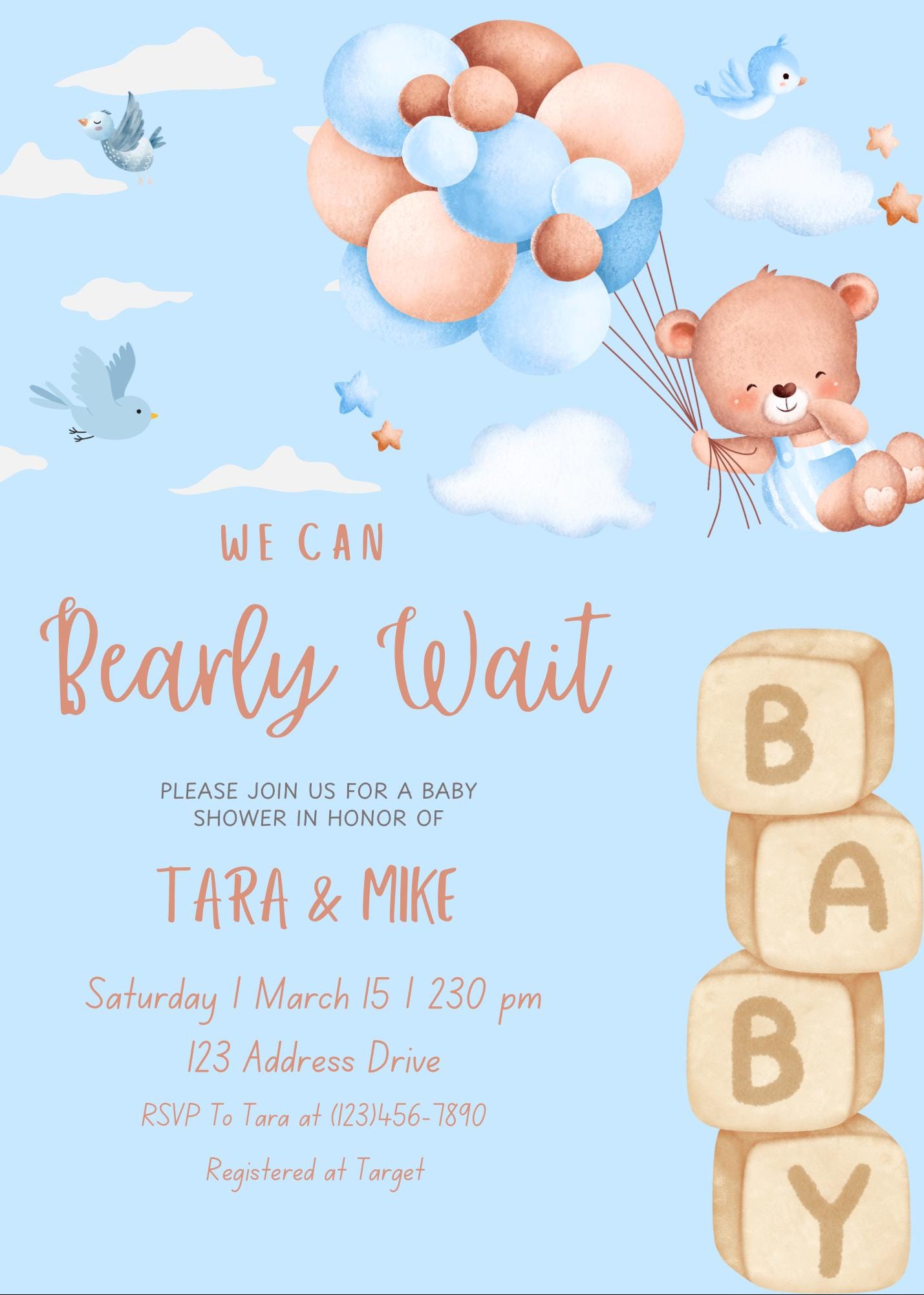 We Can Bearly Wait Baby Shower Invitation, Editable - Etsy