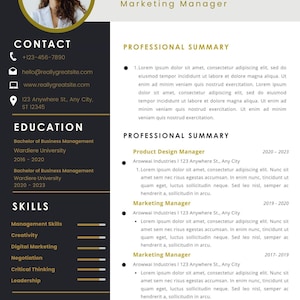 Modèle de CV moderne modifiable pour téléchargement de CV professionnel Microsoft Word ...