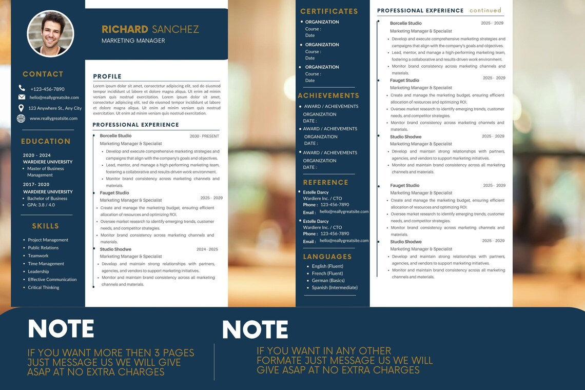 Professional Resume Template | Modern CV, Cover Letter (PPTX, .docx) - Etsy