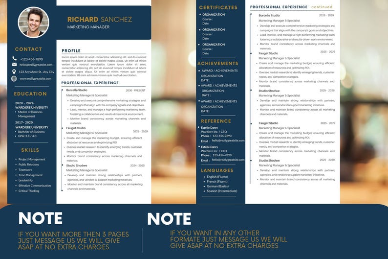 Professional Resume Template | Modern CV, Cover Letter (PPTX, .docx) - Etsy