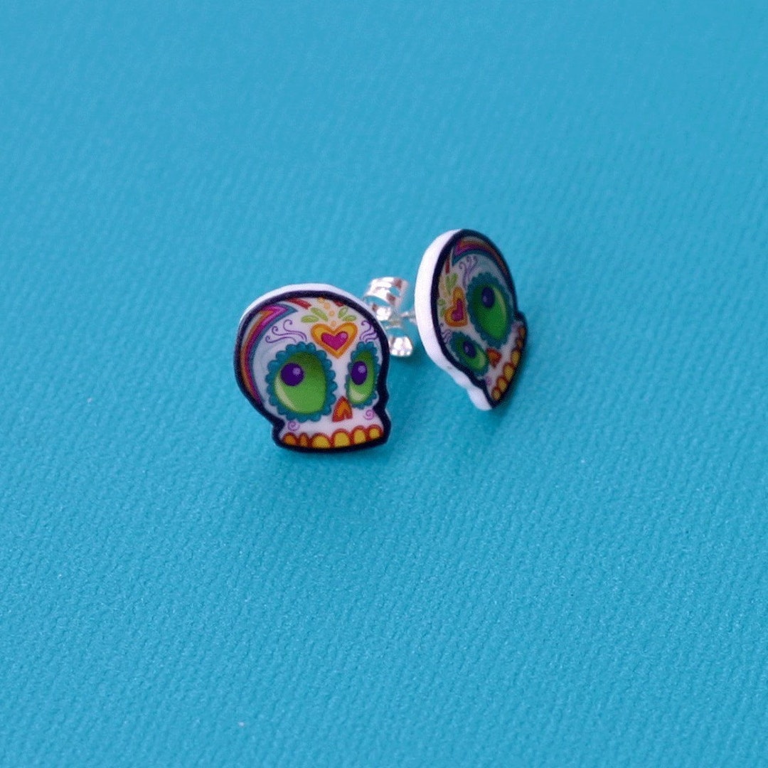 Dia De Los Muertos Sugar Skull Post Earrings - Etsy
